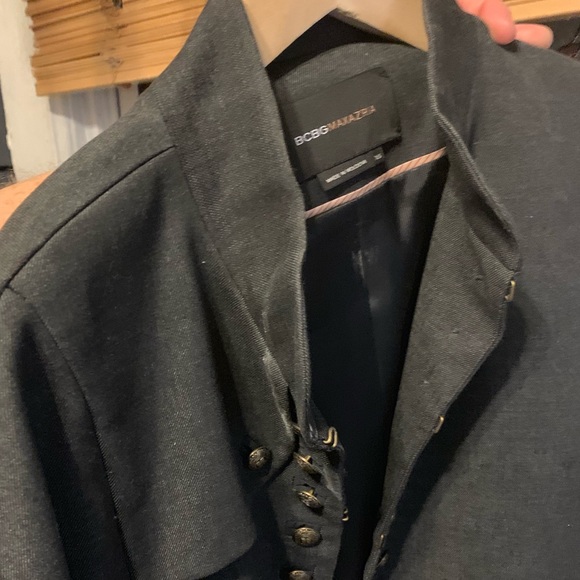 BCBGeneration | Jackets & Coats | Bcbg Xs Retro Blazer Greyblue Wgold Buttons | Poshmark
